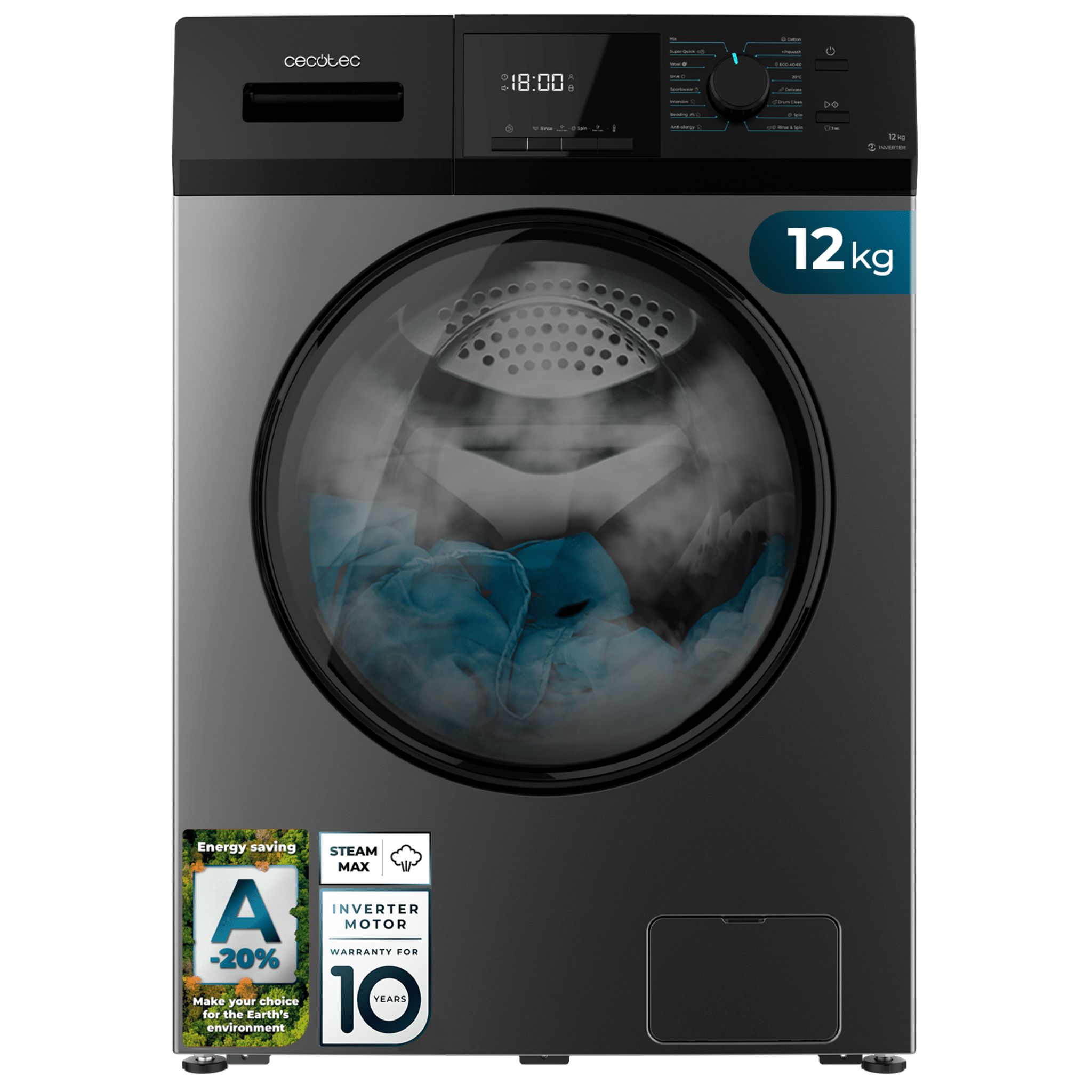 Bolero DressCode 12410 Inverter Steel Lavadora de 12 kg Cecotec