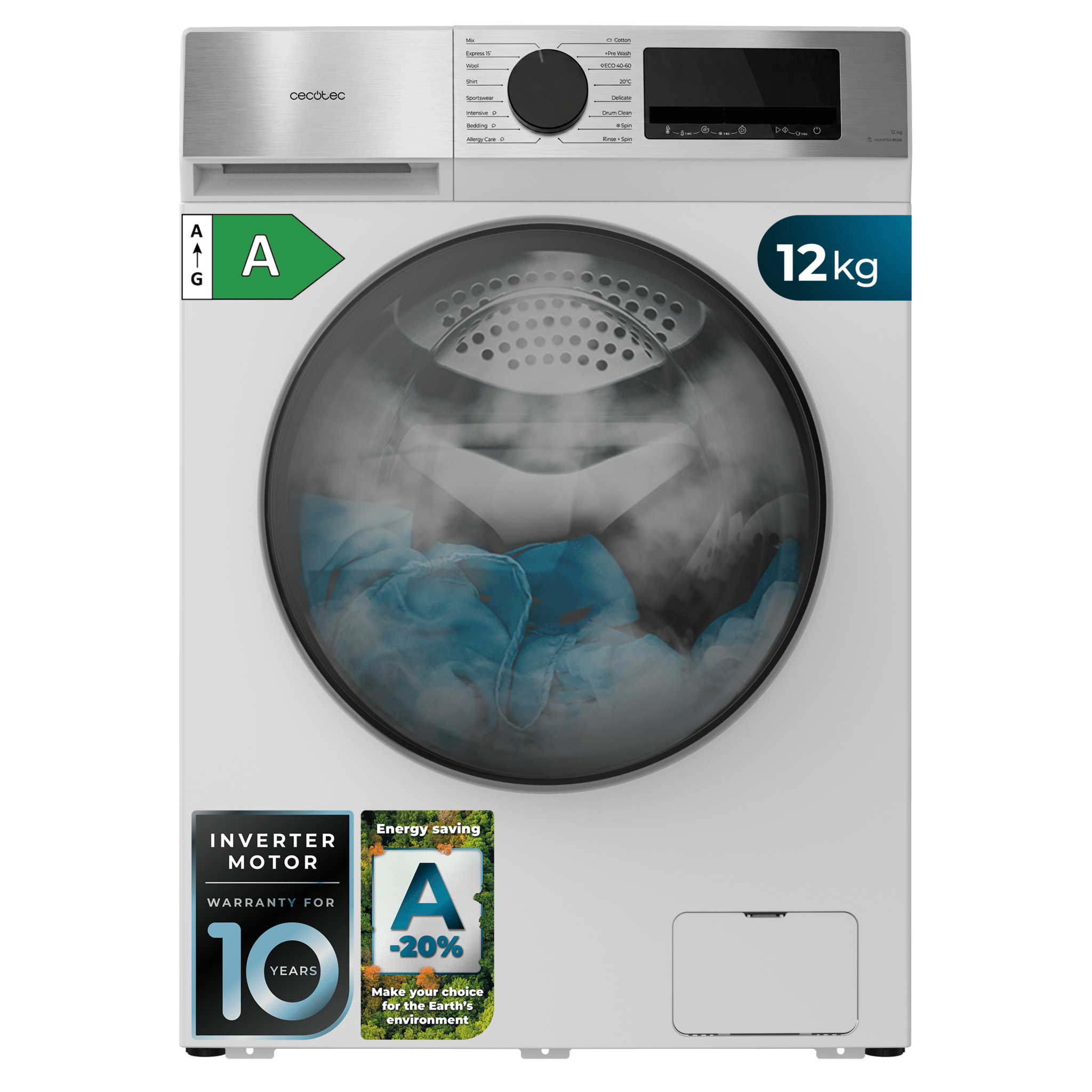 Bolero DressCode 12450 Inverter Lavadora blanca de 12 kg Cecotec